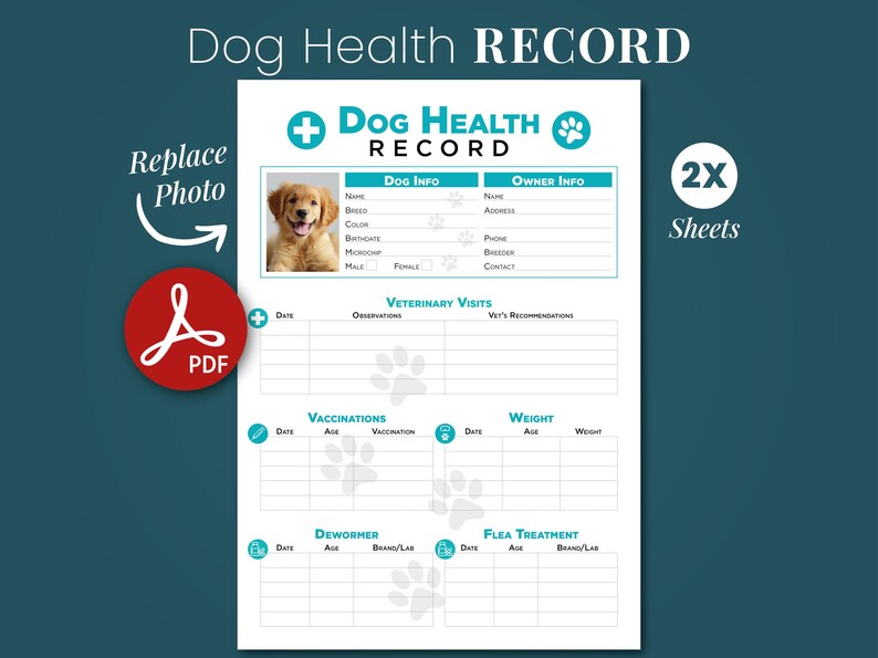 Editable Dog Health Record: Vet Visit & Vaccination Tracker (PDF ...