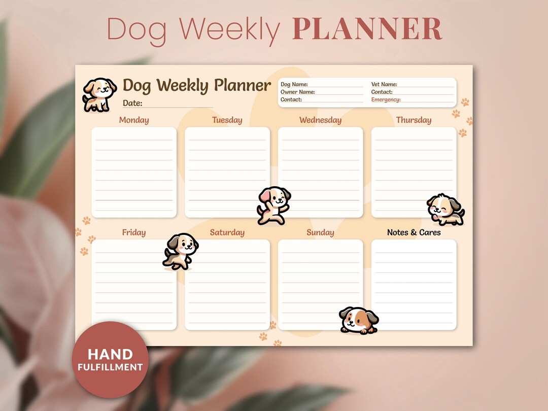 Weekly Planner Dog Lovers Schedule for Family Dog Sitter, Dog Lover ...