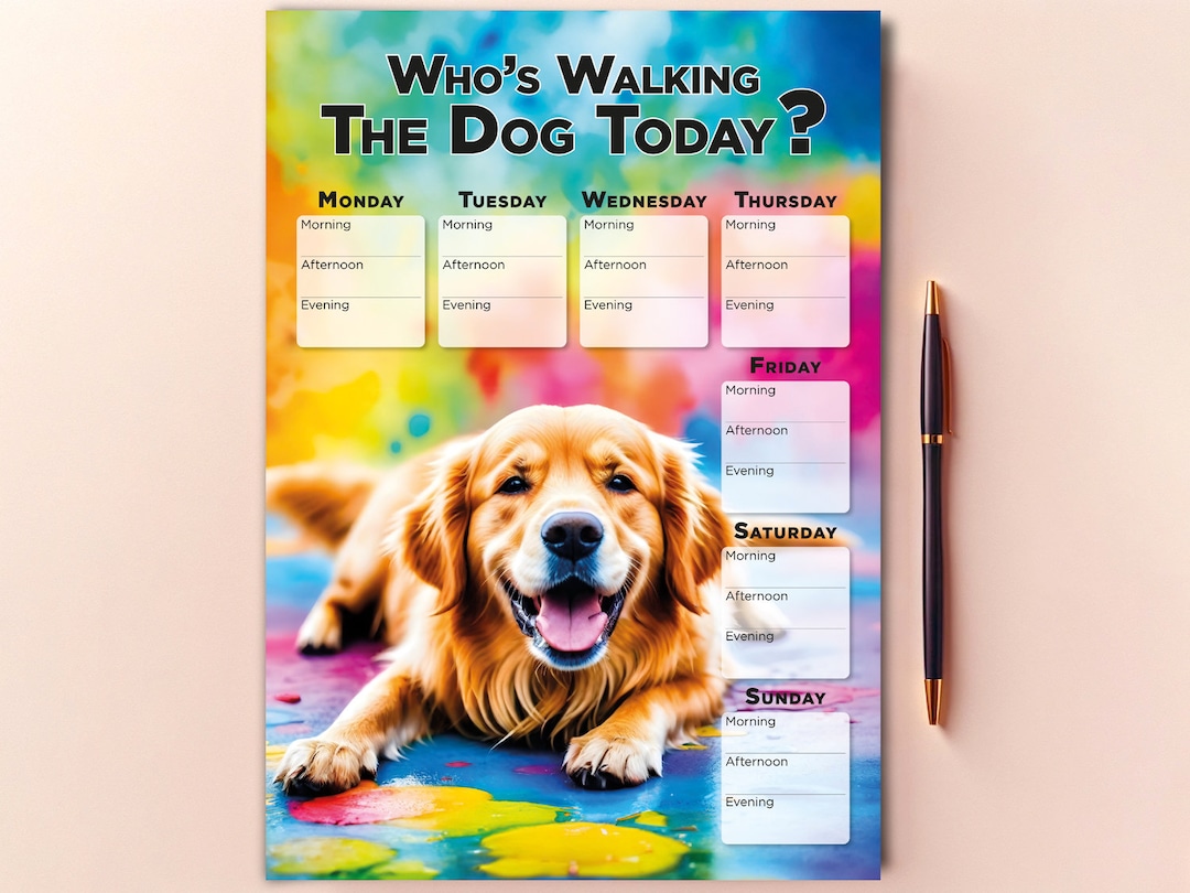 Printable Golden Retriever Walking Dog Weekly Planner Schedule, Planner ...