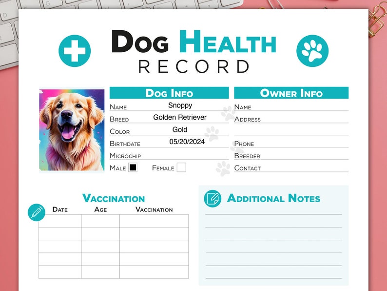 Editable Printable and Digital Use Dog Health Record Schedule Planner ...