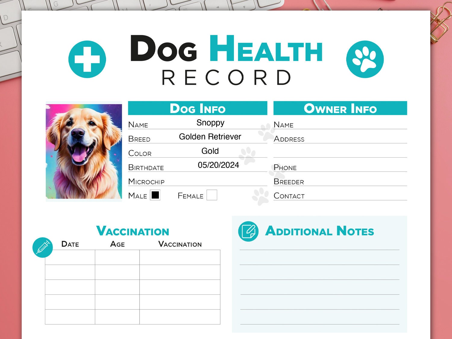 Editable Printable and Digital Use Dog Health Record Schedule Planner ...