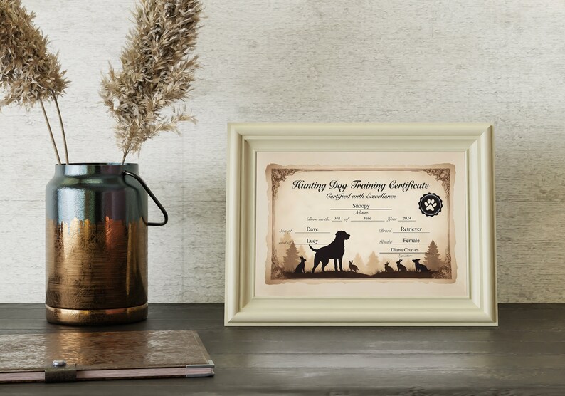 Hunting Dog Training Certificate: Retriever Gift, Printable PDF ...