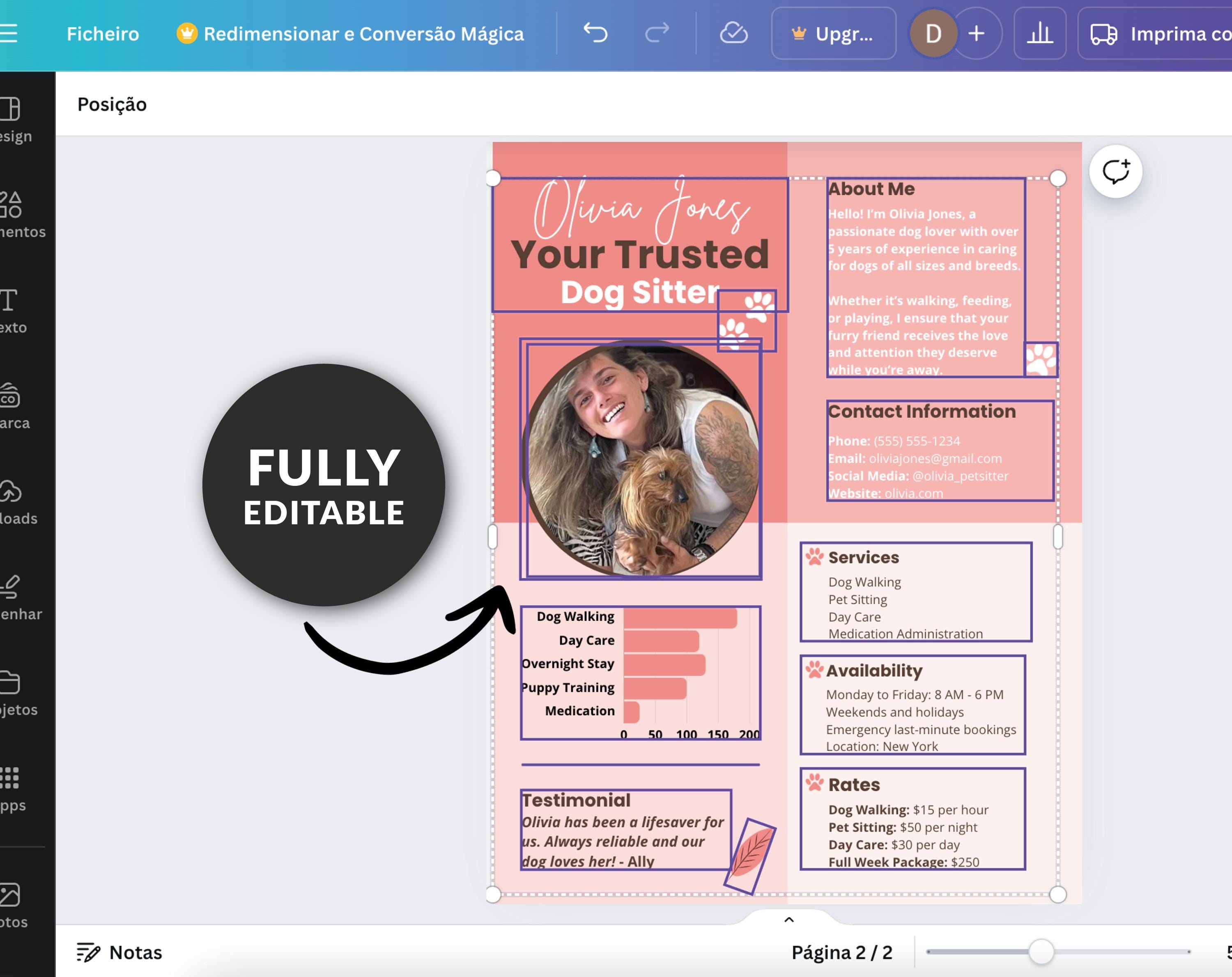Dog Sitter Profile Canva Template: Pet Care Services Resume, Editable ...