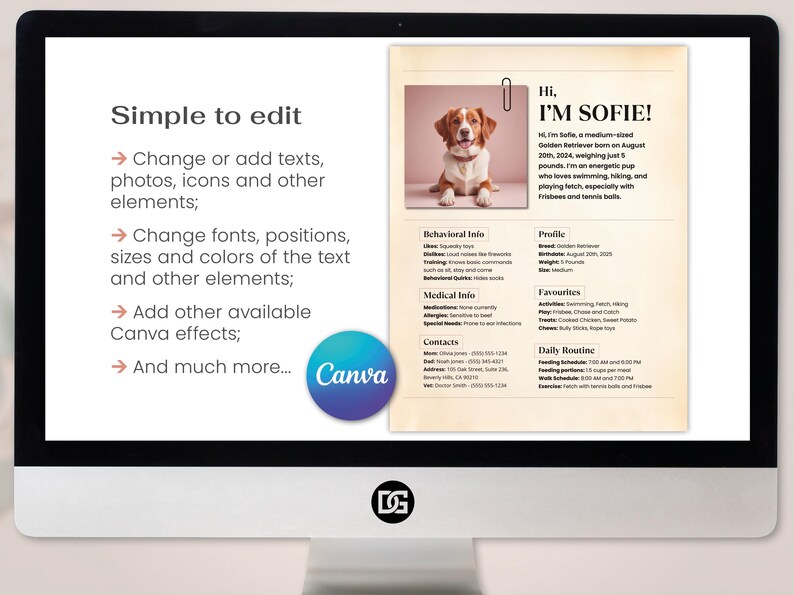 Pet Profile CANVA Template Printable Instant Digital Download Pet ...