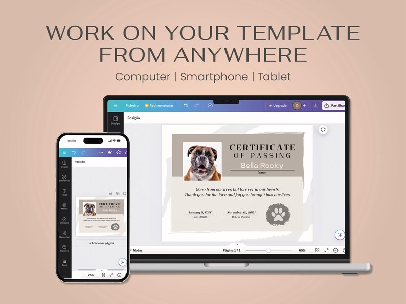 Dog Certificate of Passing Printable Canva Death Memorial Template ...