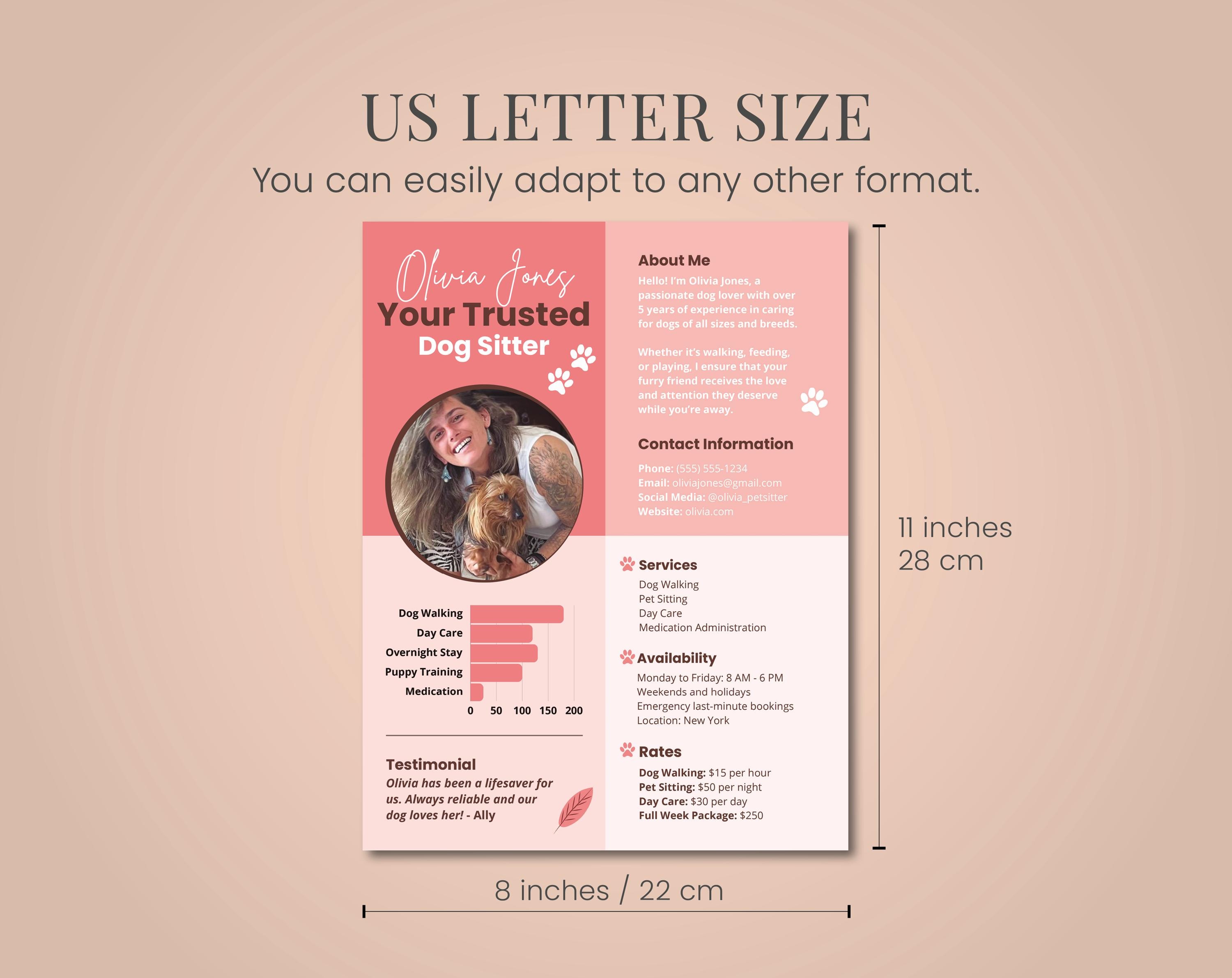 Dog Sitter Profile Canva Template: Pet Care Services Resume, Editable ...