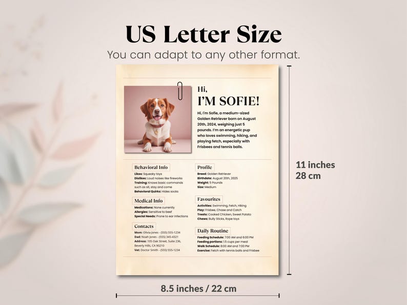Pet Profile CANVA Template Printable Instant Digital Download Pet ...