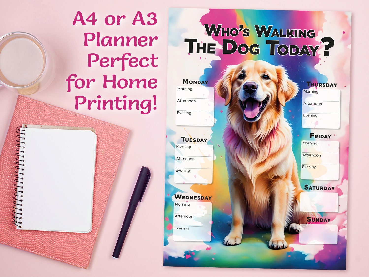 Printable Golden Retriever Dog Weekly Walking Planner Schedule, Planner ...