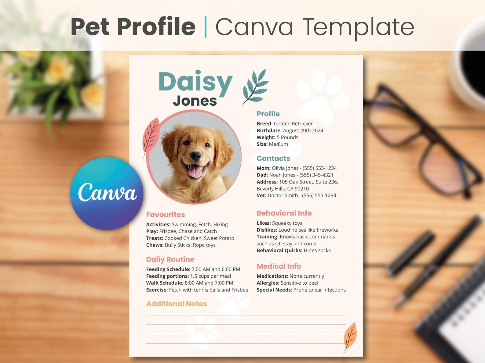 Pet Profile CANVA Template Printable Instant Digital Download Pet ...
