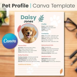 Pet Profile CANVA Template Printable Instant Digital Download Pet ...