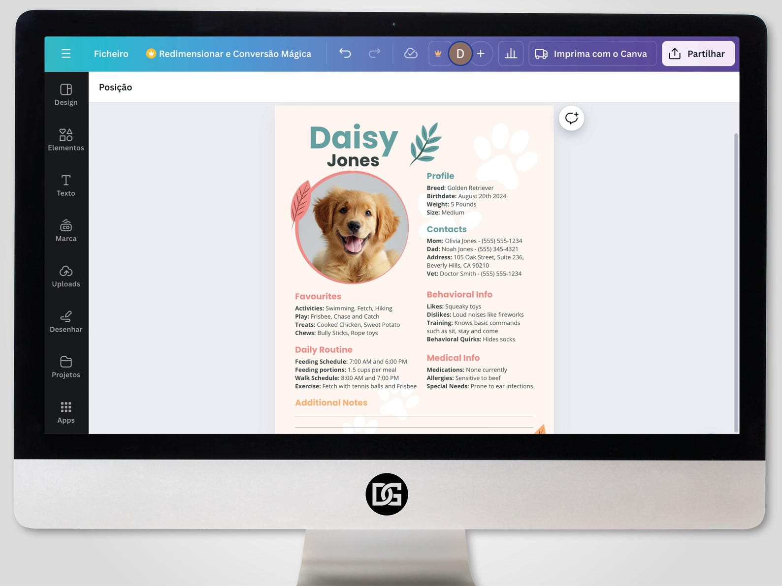 Pet Profile CANVA Template Printable Instant Digital Download Pet ...