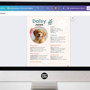 Pet Profile CANVA Template Printable Instant Digital Download Pet ...