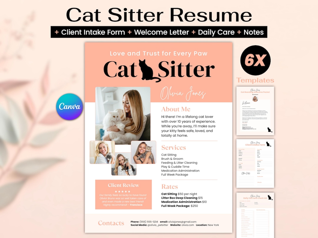 Pet Sitter Flyer Resume Template: Editable Canva Profile Ad (bonus ...