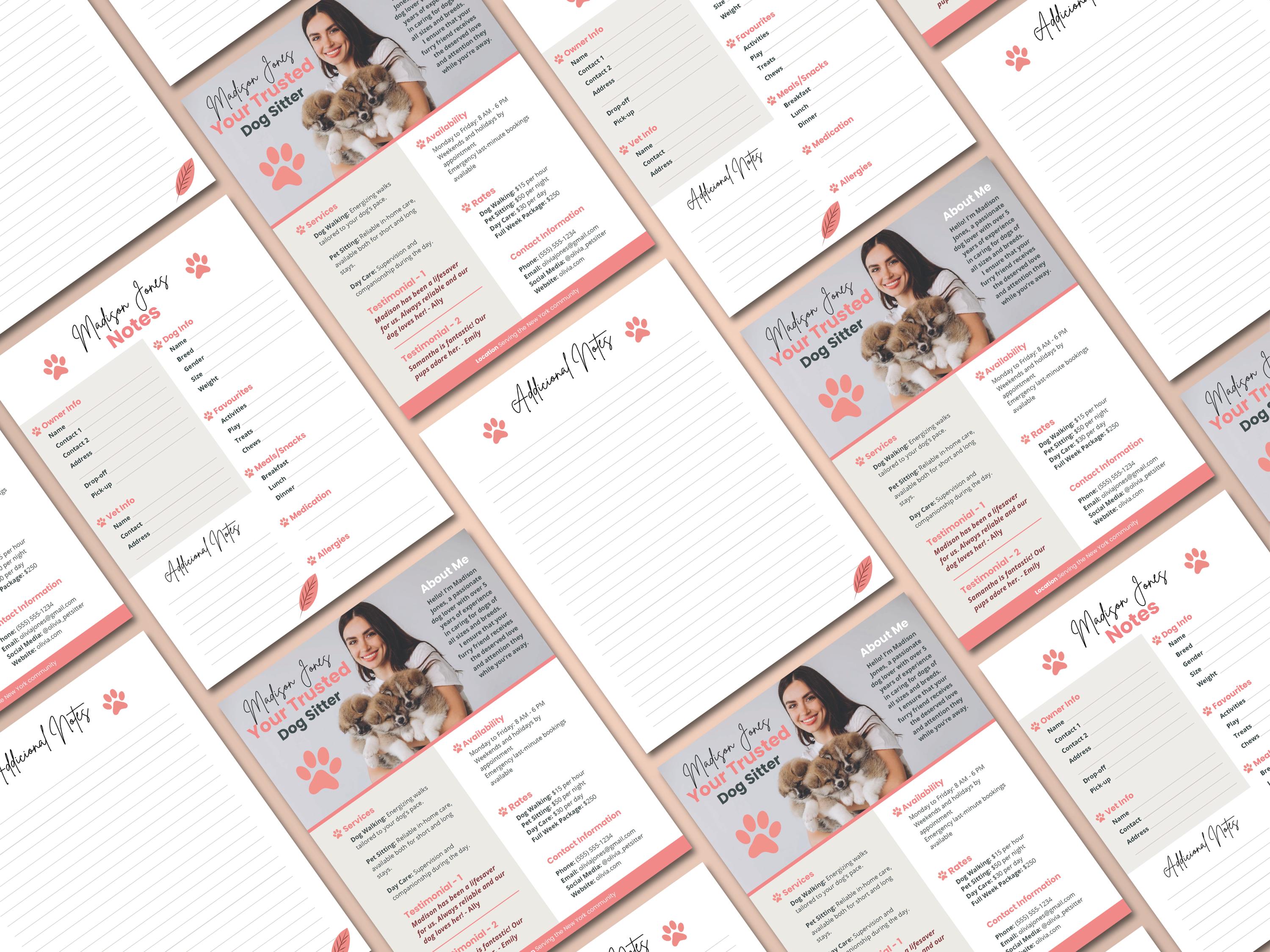 Dog Sitter Kit Resume Canva Template Client and Notes Editable ...