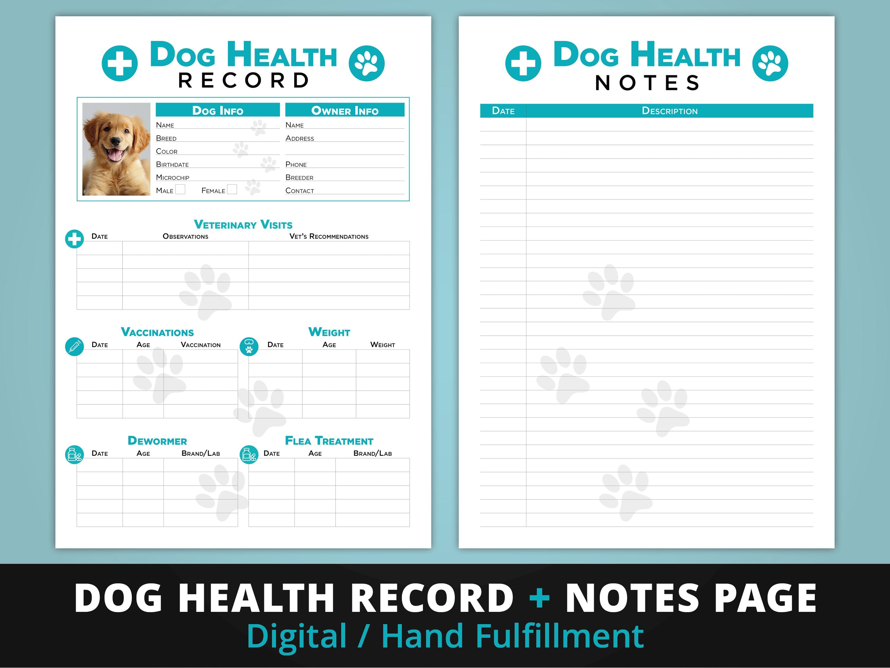 Editable Dog Health Record: Vet Visit & Vaccination Tracker (PDF ...
