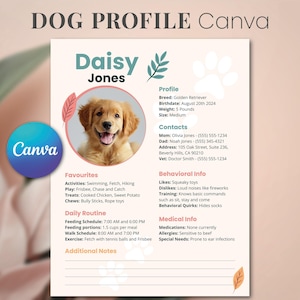 Pet Profile CANVA Template Printable Instant Digital Download Pet ...