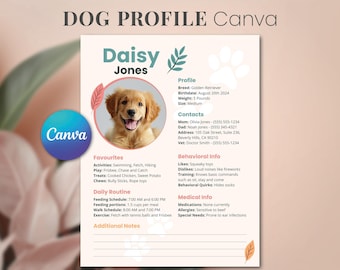 Pet Profile CANVA Template Printable Doggy Daycare Instant Digital ...