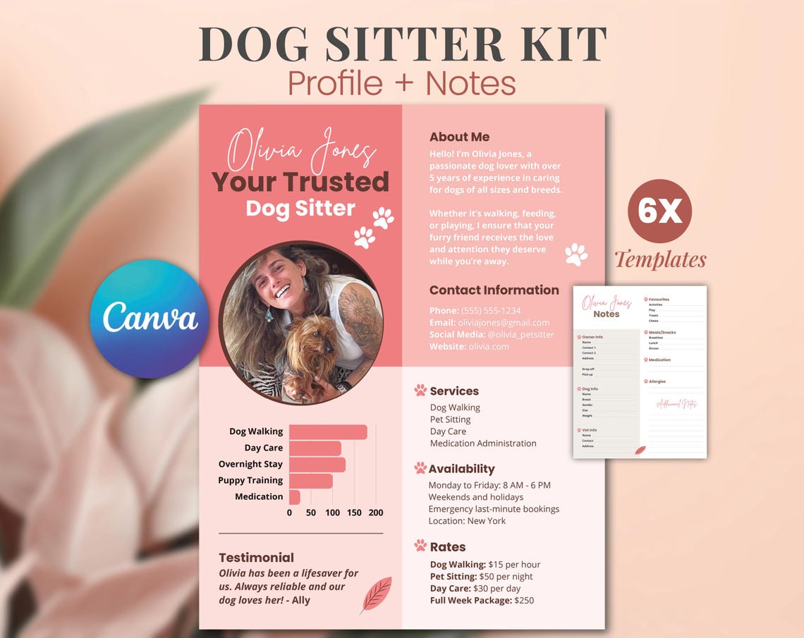 Dog Sitter Profile Canva Template: Pet Care Services Resume, Editable ...