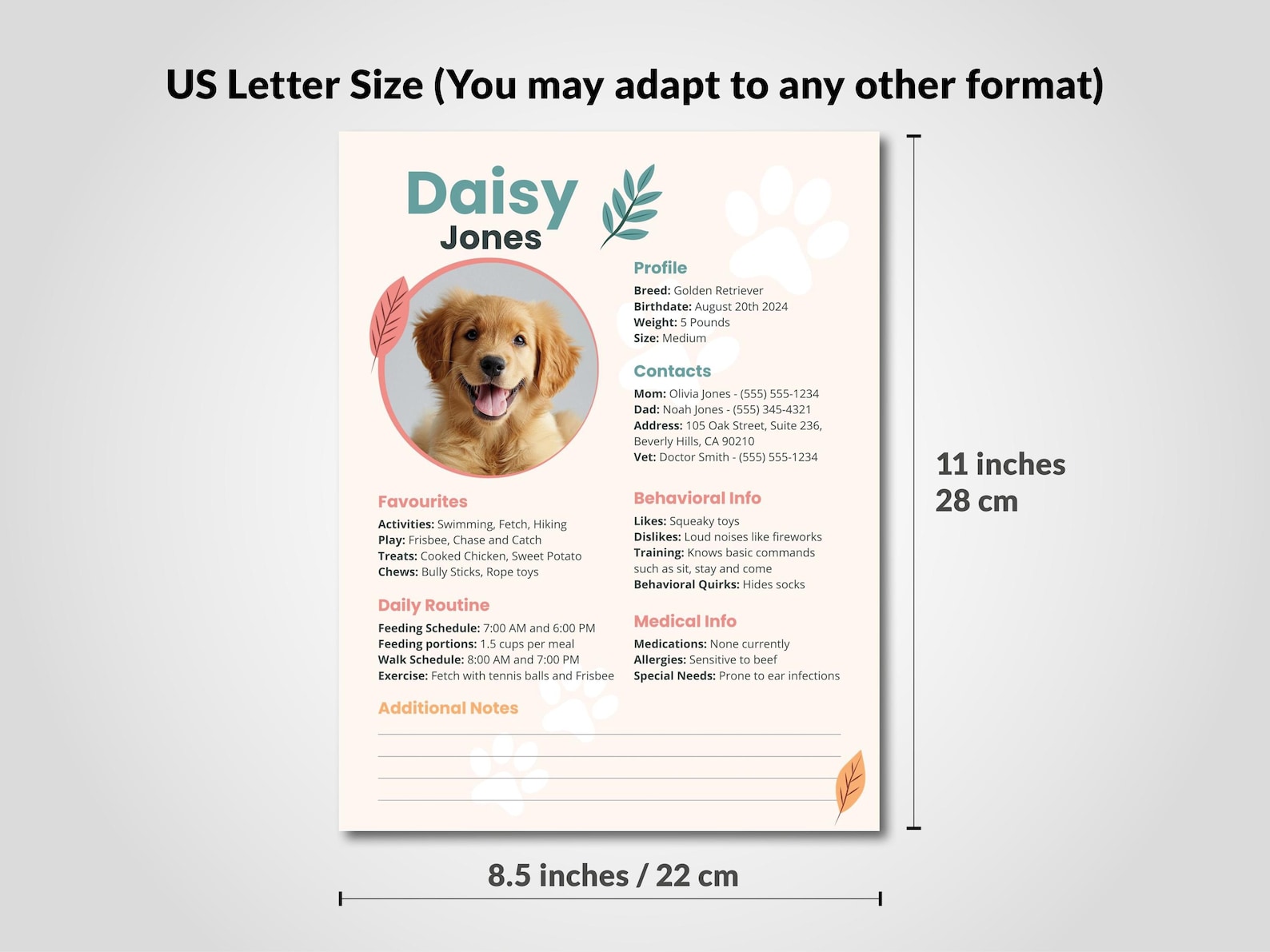 Pet Profile CANVA Template Printable Instant Digital Download Pet ...