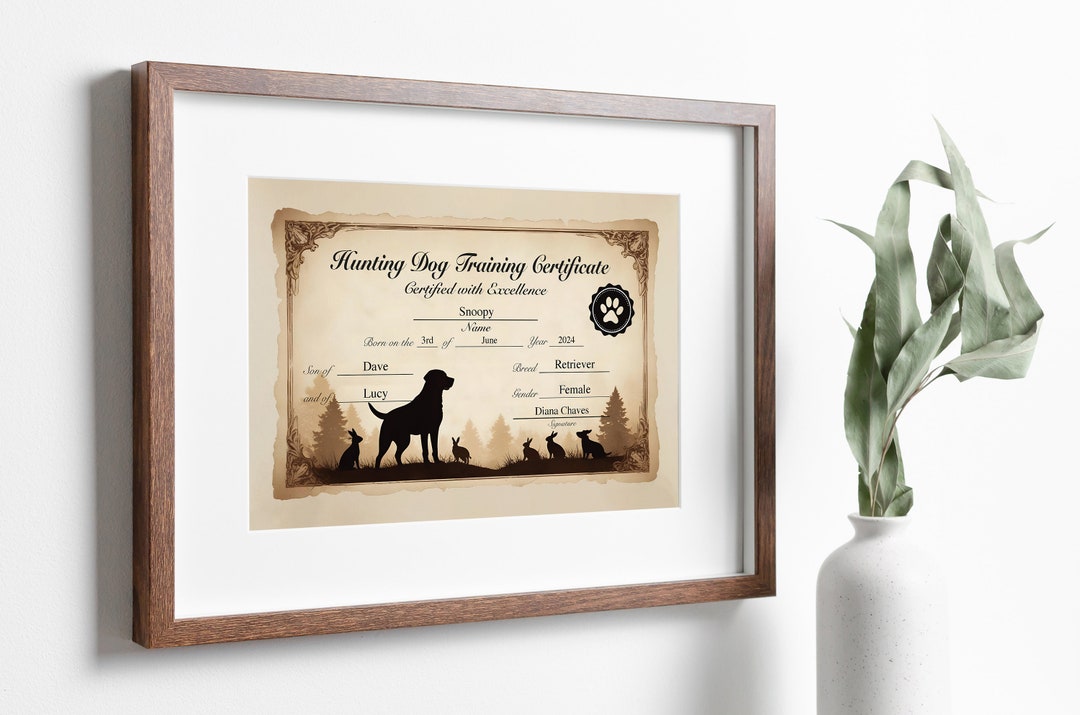 Hunting Dog Training Certificate: Retriever Gift, Printable PDF ...