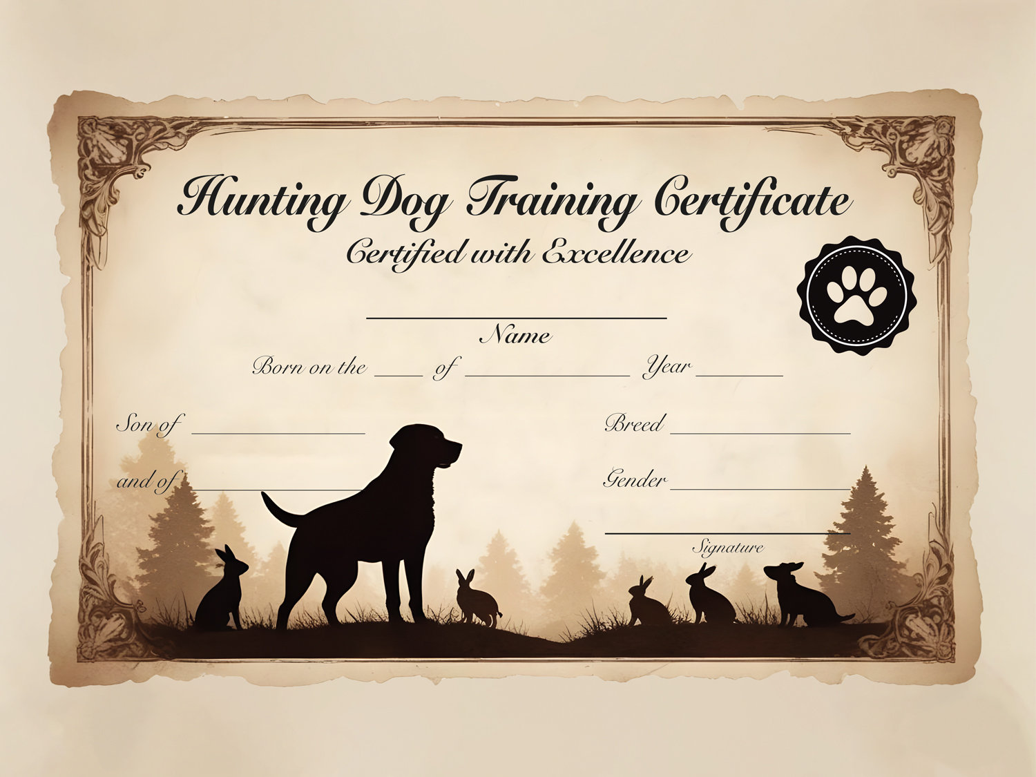 Hunting Dog Training Certificate: Retriever Gift, Printable PDF ...