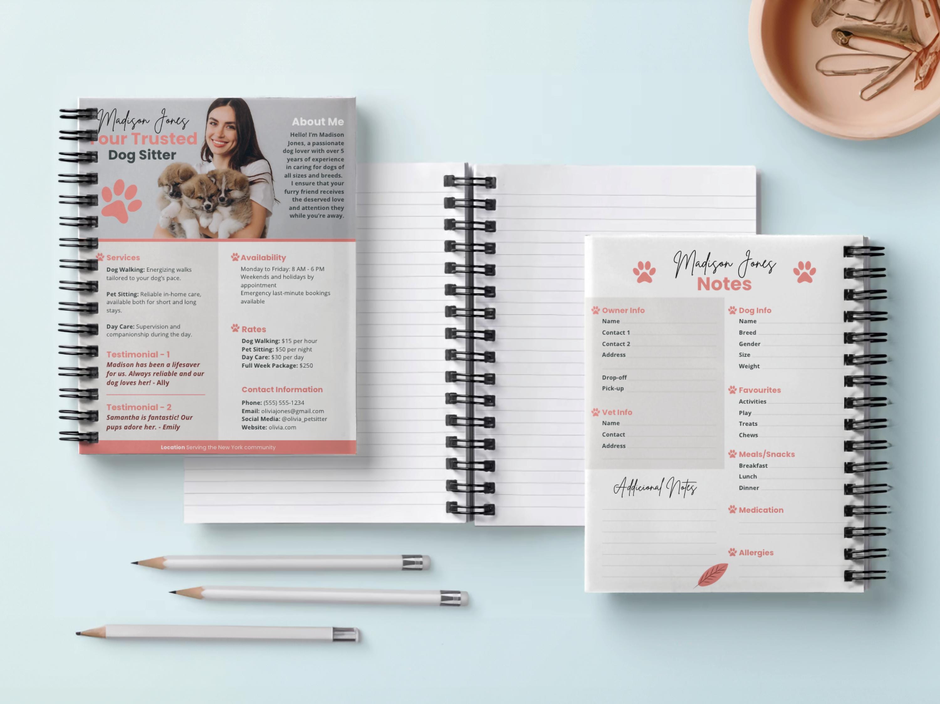 Dog Sitter Kit Resume Canva Template Client and Notes Editable ...