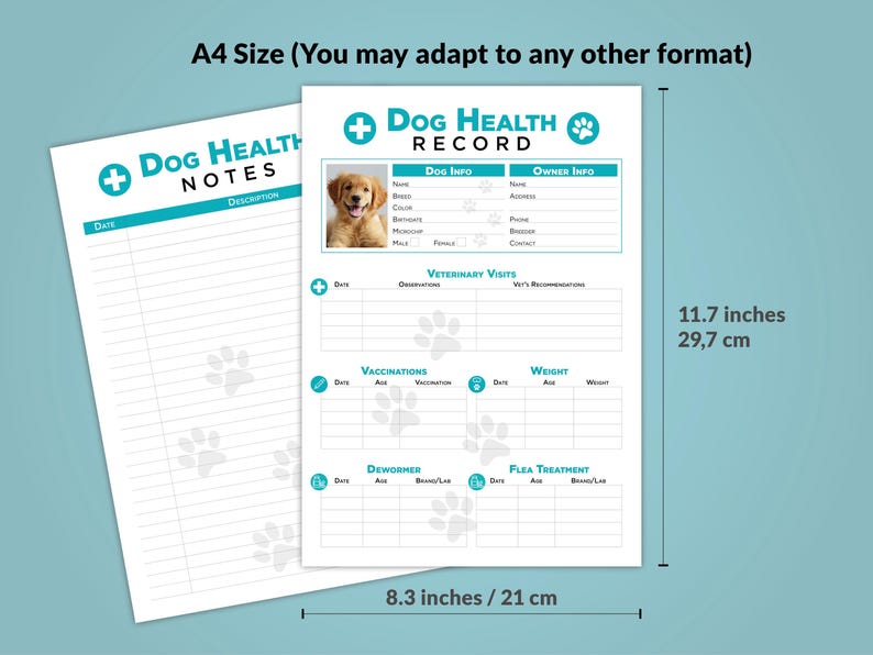 Editable Dog Health Record: Vet Visit & Vaccination Tracker (PDF ...