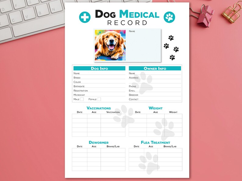 Editable Printable and Digital Use Dog Medical Record Schedule Planner ...