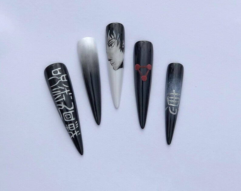 Jujutsu Kaisen Press on Nails | Hand-painted Anime Stiletto Set - Etsy