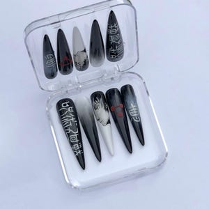Jujutsu Kaisen Press on Nails | Hand-painted Anime Stiletto Set - Etsy