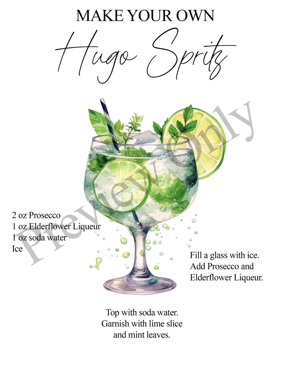 Hugo Spritz Cocktail Recipe Card - Etsy