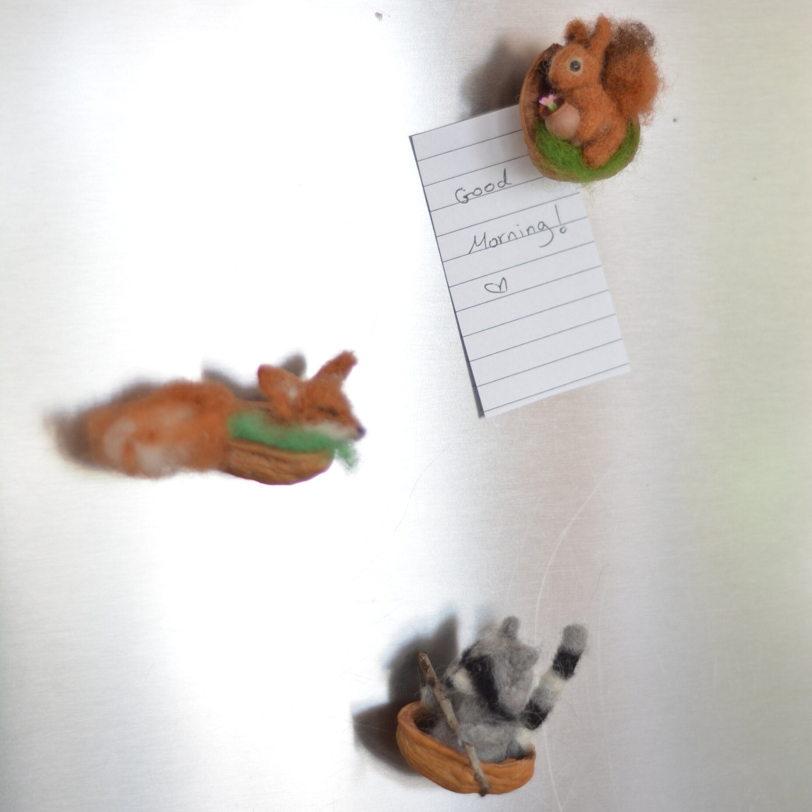 Needle Felted Animal Magnets, Fox Raccoon Squirrel Magnet Set, Nature ...