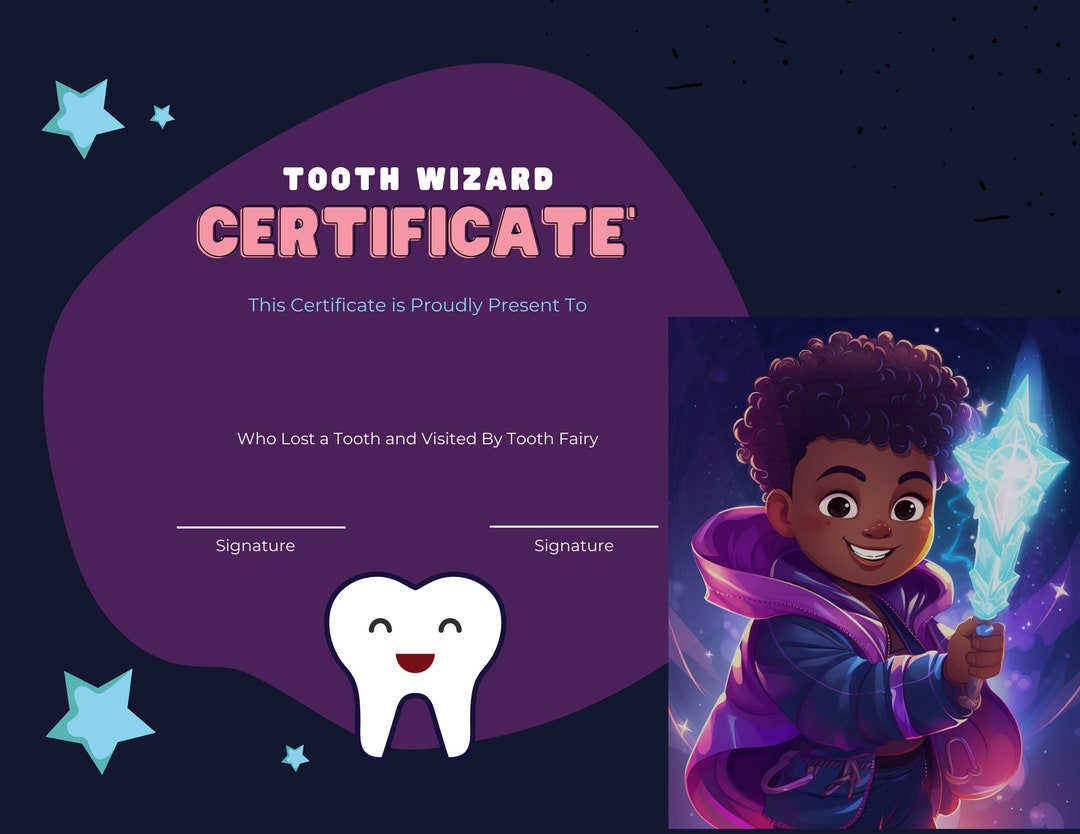 Customizable Tooth Wizard Certificate - Gifted Certificate for Lost ...