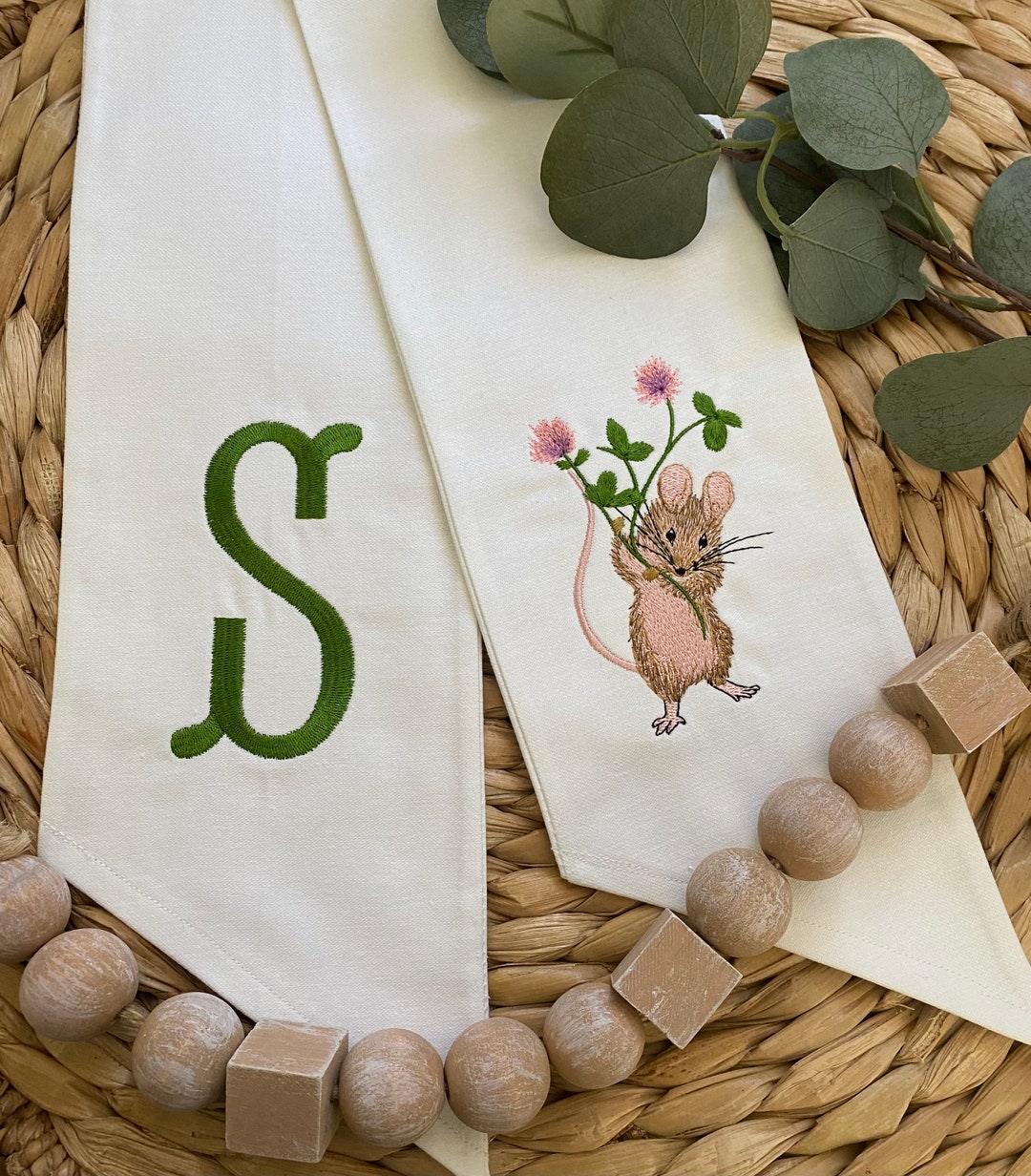 Field Mouse Embroidered Wreath Sash, Personalized, Monogram - Etsy