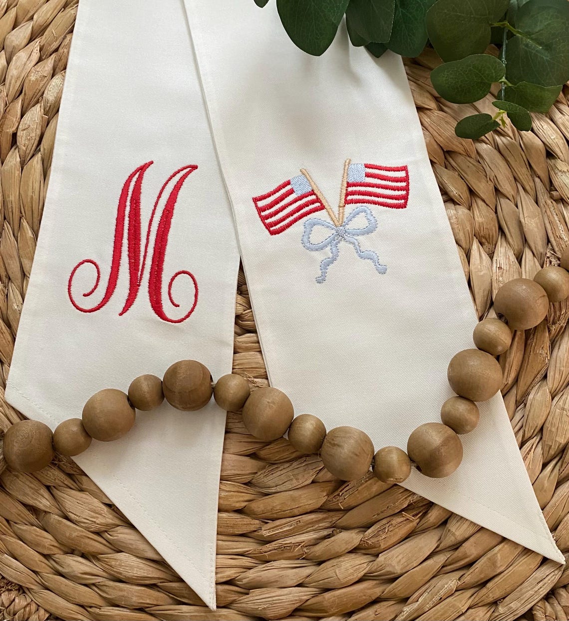 Scalloped Flag or Double Flag July 4th Wreath Sash, Custom Monogram - Etsy