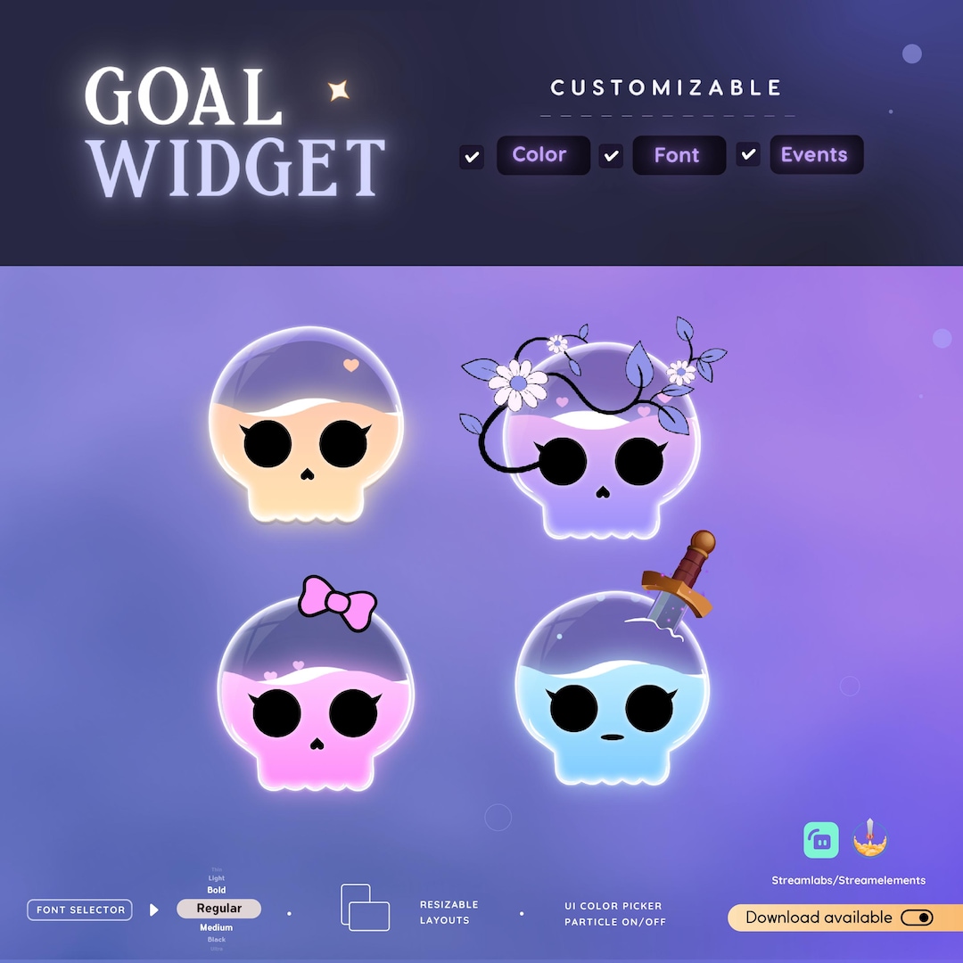 Cute Skull Glass Goal Widget- Customizable Skull Goal Widget for Twitch ...