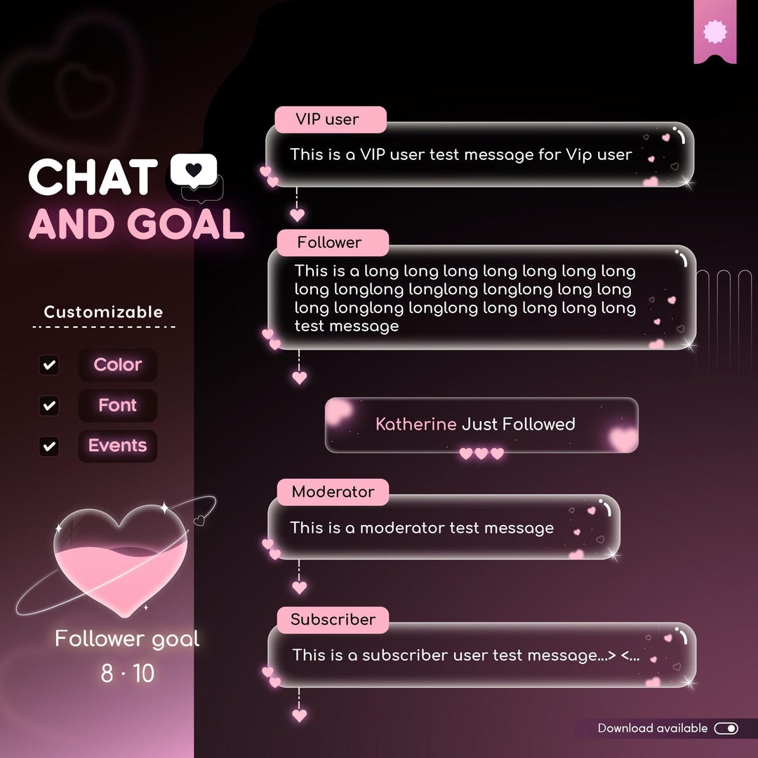 Valentine Stream Chat & Goal Widget: Customizable Glass Design (streamelements) - Etsy