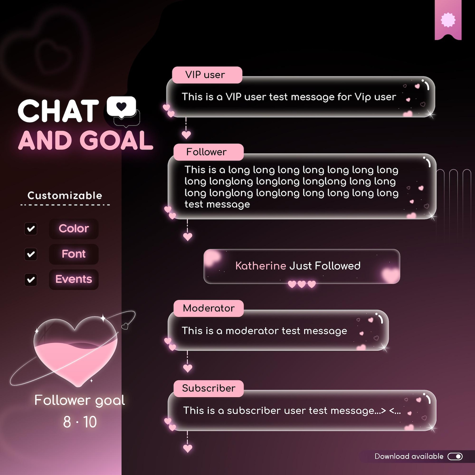 Valentine Stream Chat & Goal Widget: Customizable Glass Design ...