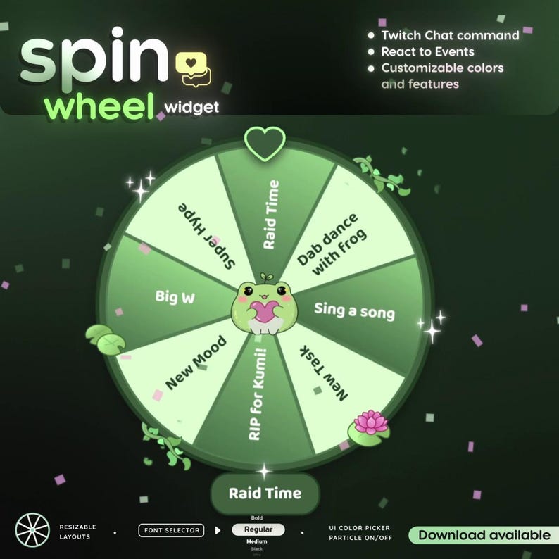 Cute Frog Twitch Spin Wheel Widget | Interactive Chat Command Overlay ...