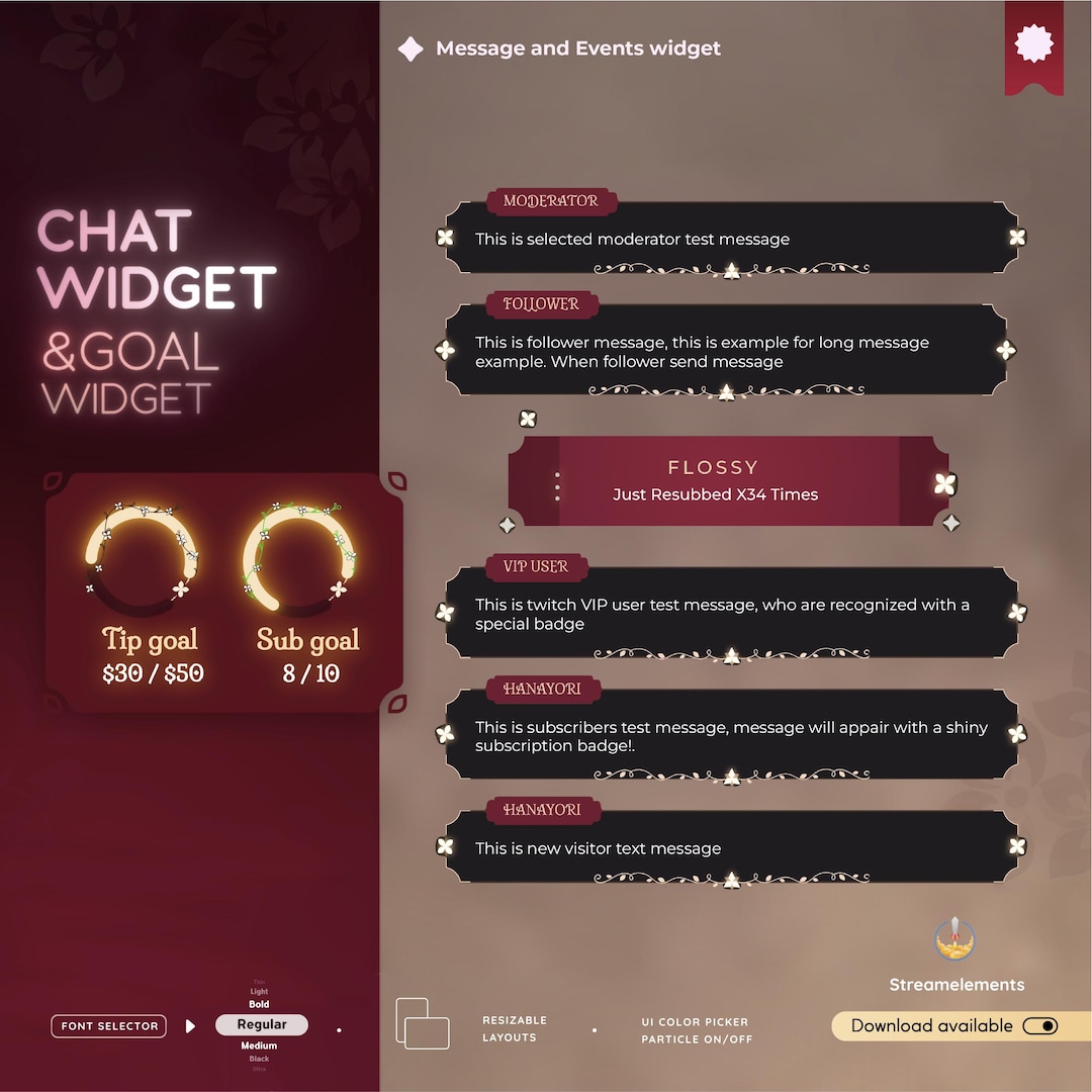 Elegant Floral Twitch Chat and Goal Widget Combo (streamelements) - Etsy