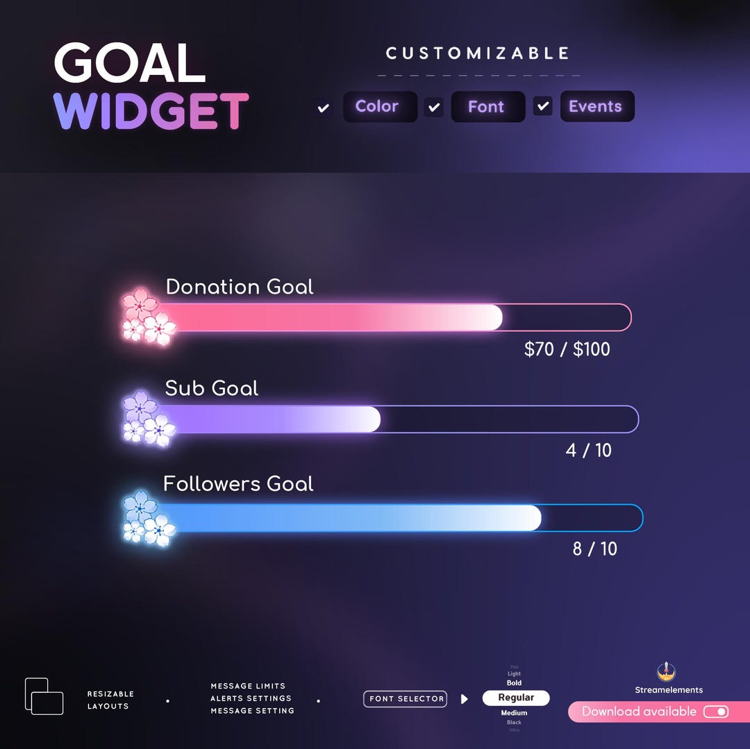 Sakura Slider Goal Widget | Customizable Gradient Colors Goal Bars for ...