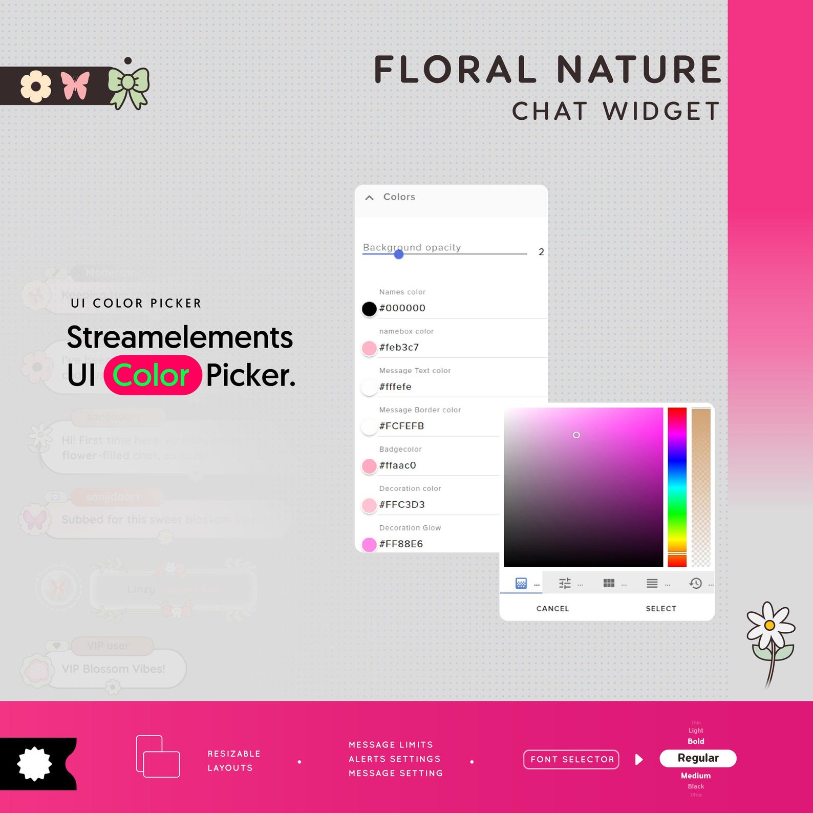 Flower Blossom Chat Widget: Customizable Streamelements Twitch Overlay ...