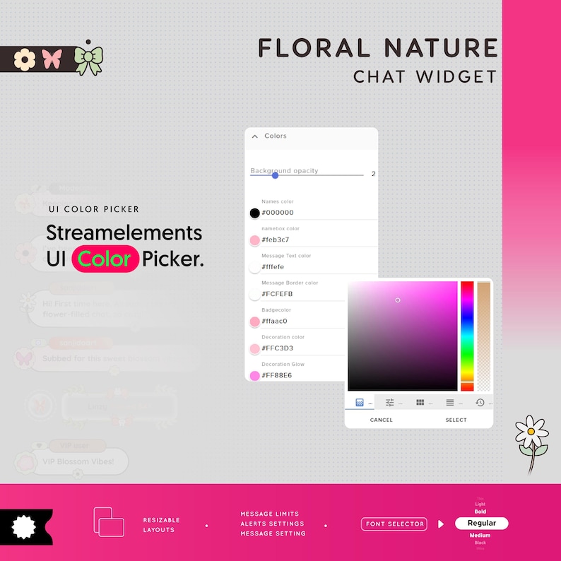 Flower Blossom Chat Widget: Customizable Streamelements Twitch Overlay ...