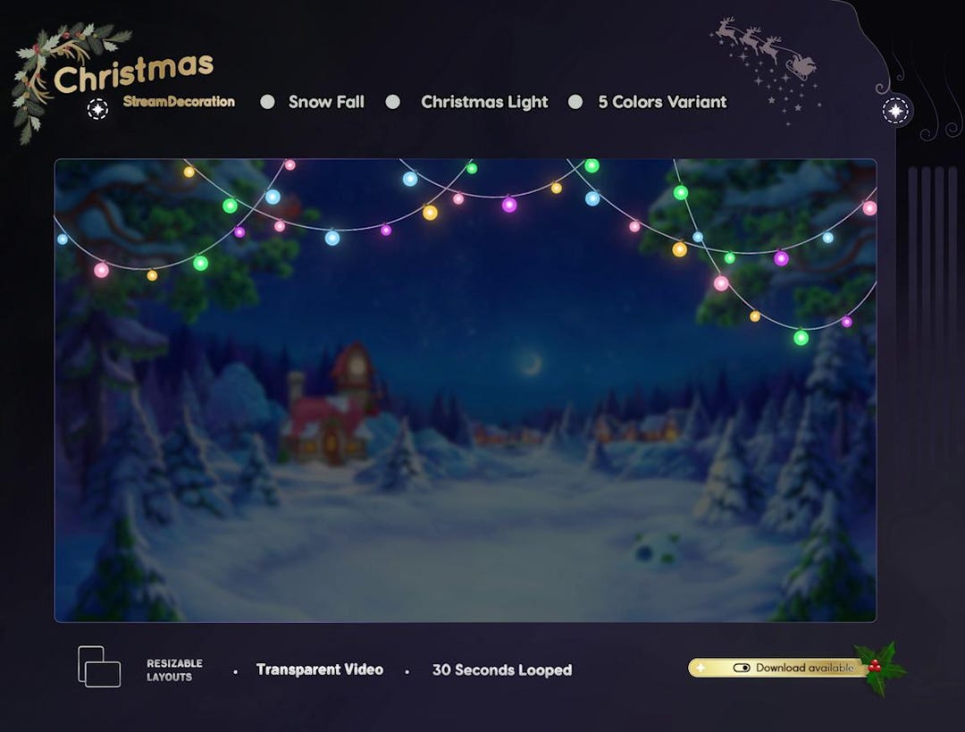 Animated Christmas Lights & Snow Stream Overlay (webm Digital Download ...