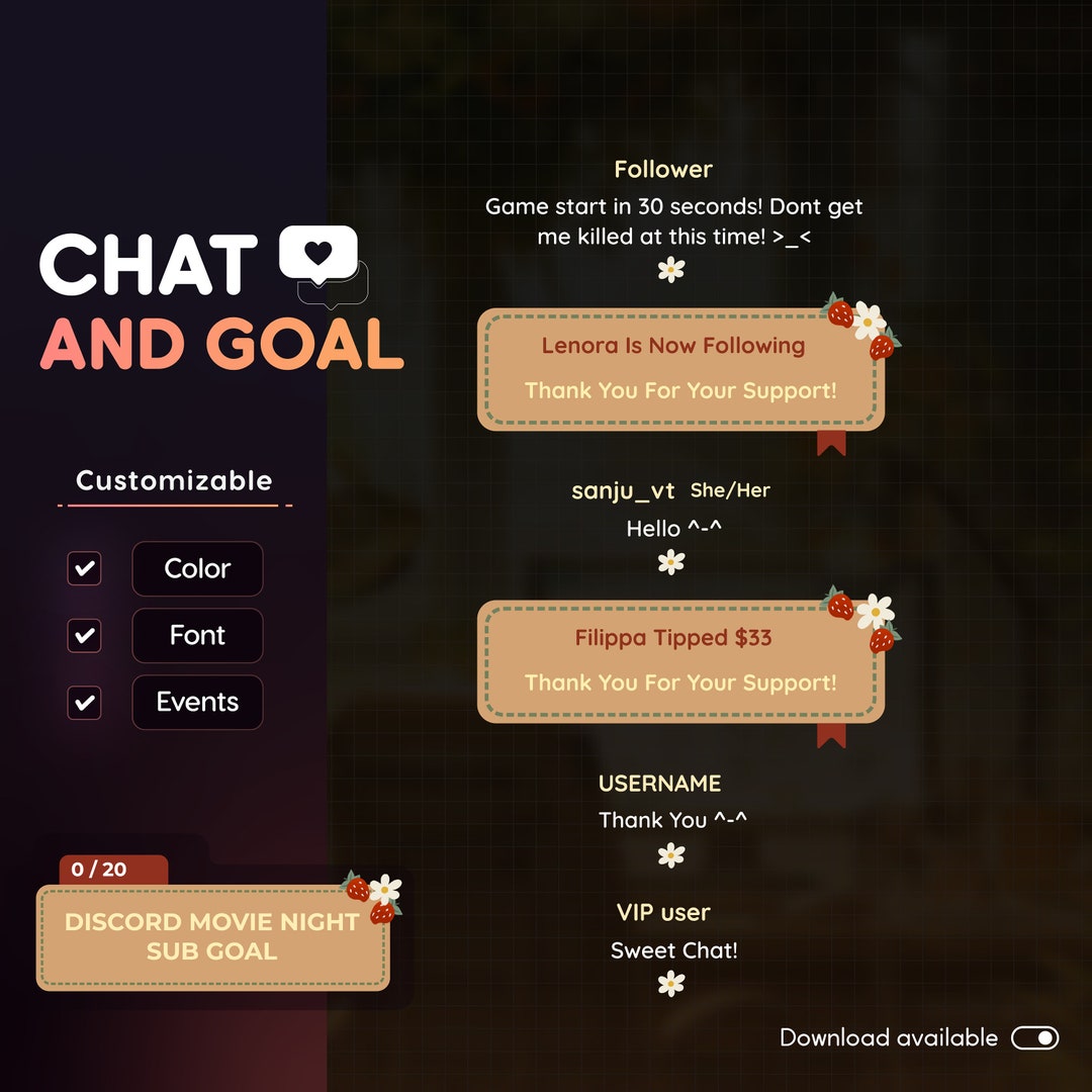 Twitch Chat Widget | Cute Strawberry Minimal Chat and Goal | Perfect ...