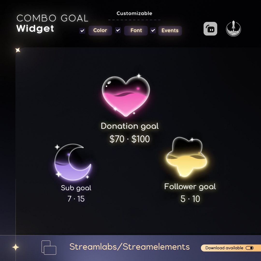 Combo Goal Widget-cute Star Moon Love Minimal Customizable Goal Widget ...