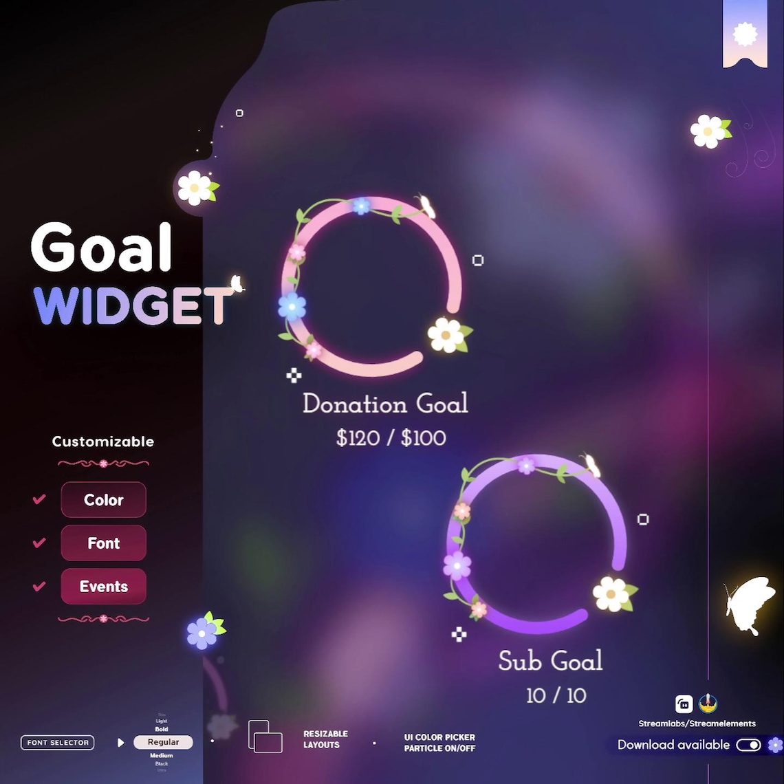 Floral Twitch Goal Widget: Spring Flower Theme - Streamelements - Etsy