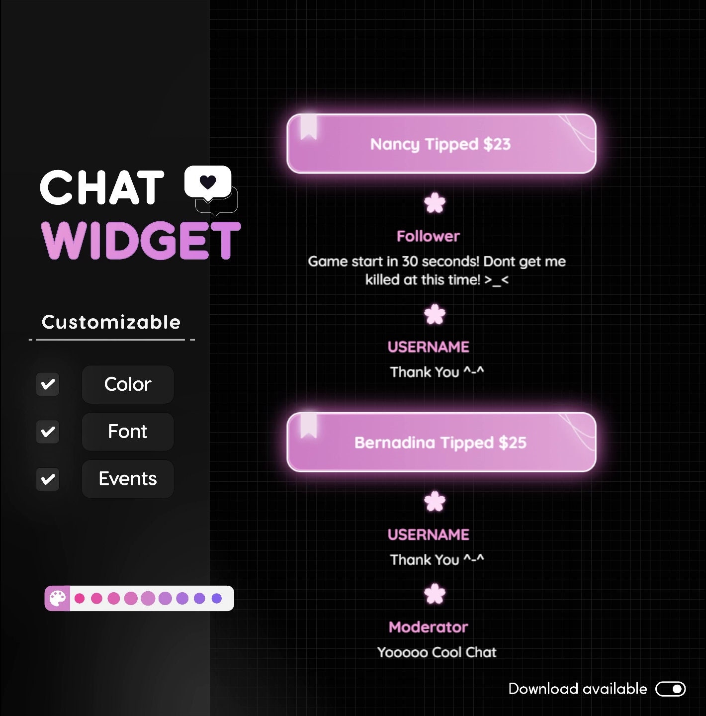 Twitch Sakura Glow Chat Widget Pink Chat Widget Fully Customizable for ...