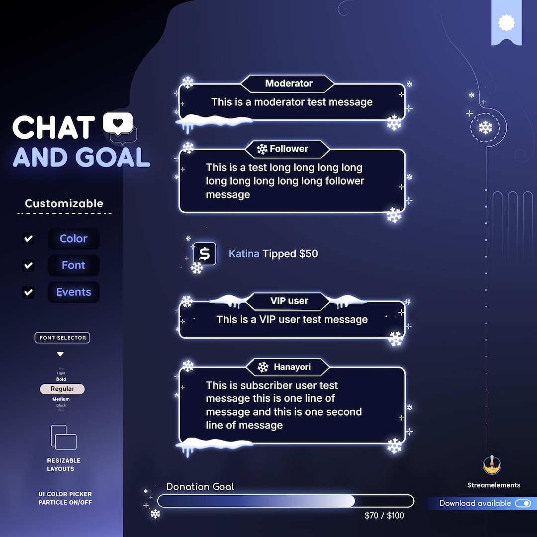 Winter Night Glow Chat & Goal Widget: Customizable Stream Overlay ...