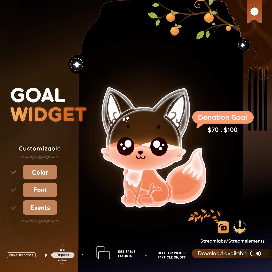 Fox Goal Widget | Cute Fox Goal Widget for Twitch Streamers | Fully ...